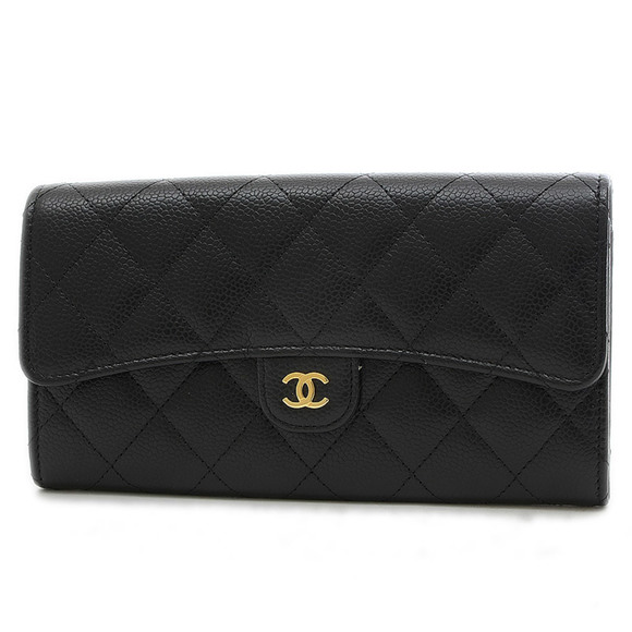 CHANEL | Accessories | Chanel Matelasse Long Wallet Caviar Skin Black ...